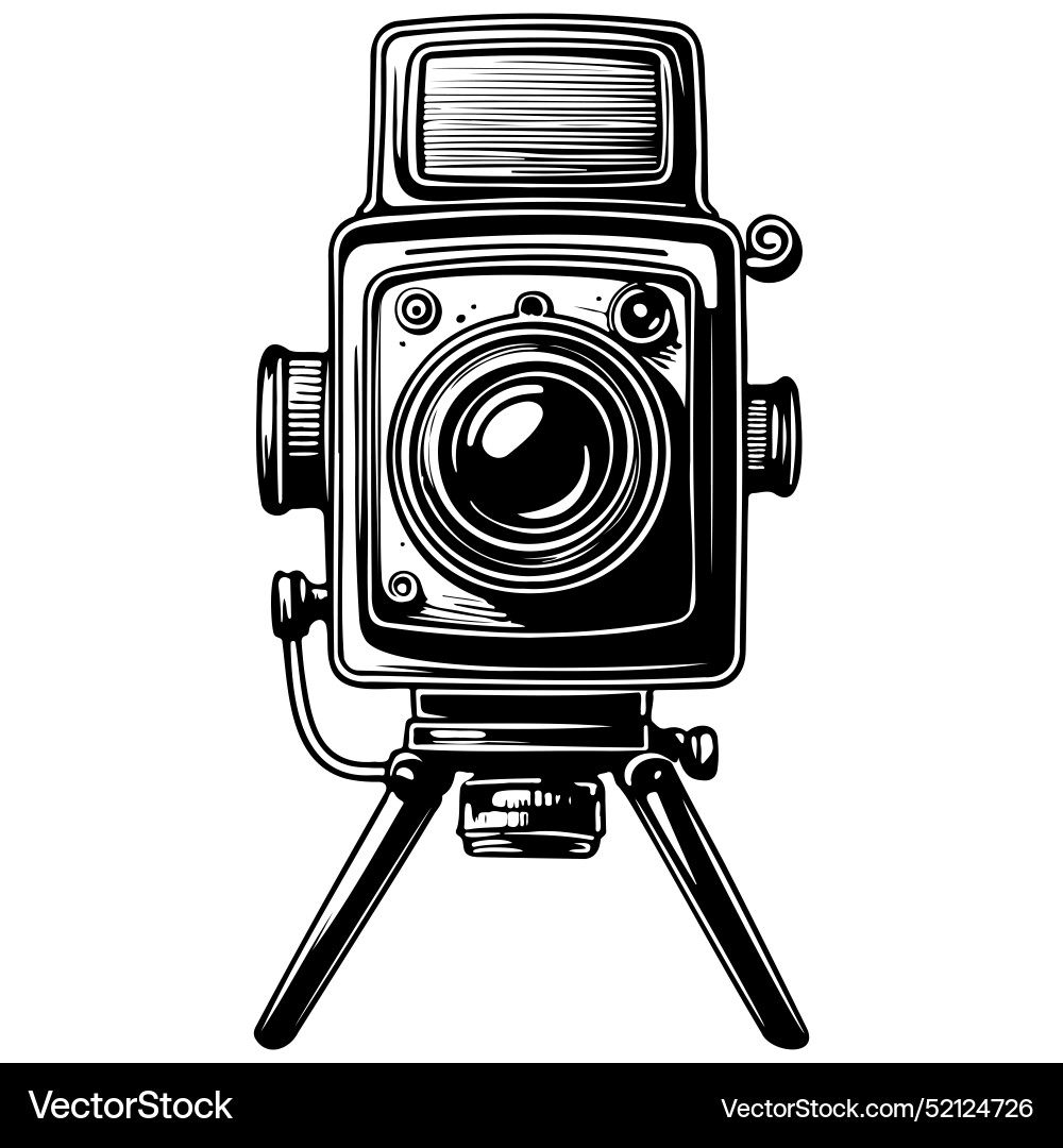 Camera ink hand drawn line transparent background Vector Image