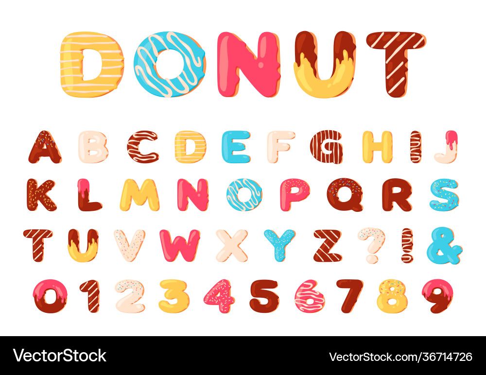 Donut Alphabet & Number Set Royalty Free Vector Image