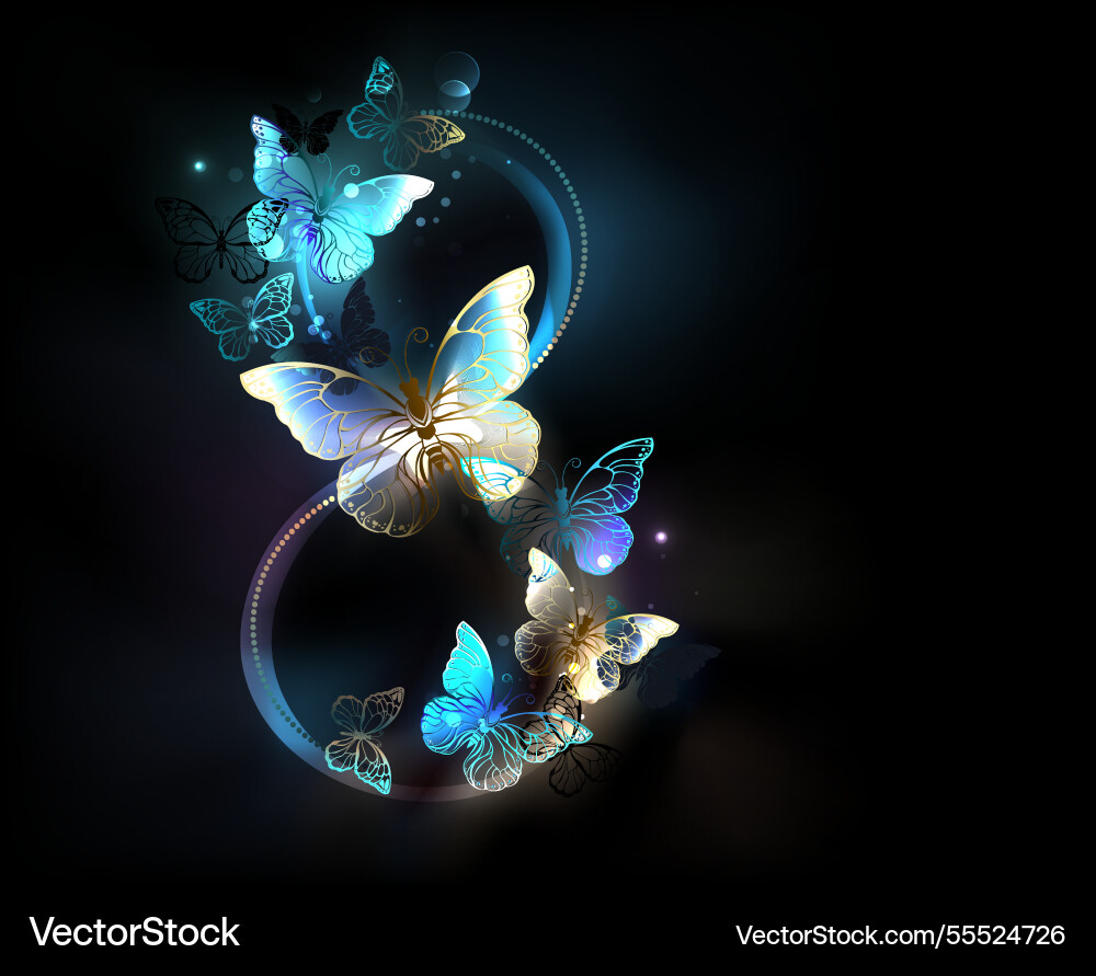 Eight of glowing butterflies Royalty Free Vector Image