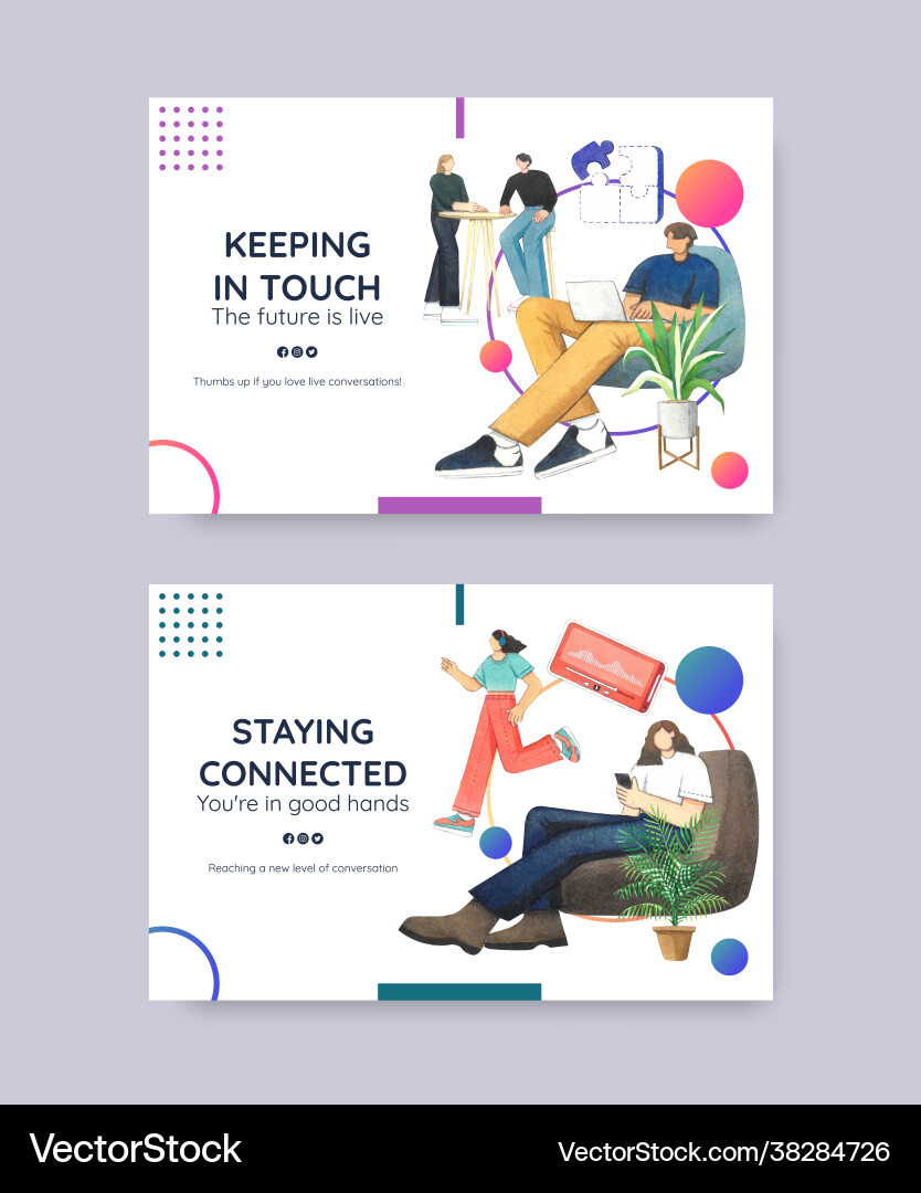 Facebook template with live conversation concept Vector Image