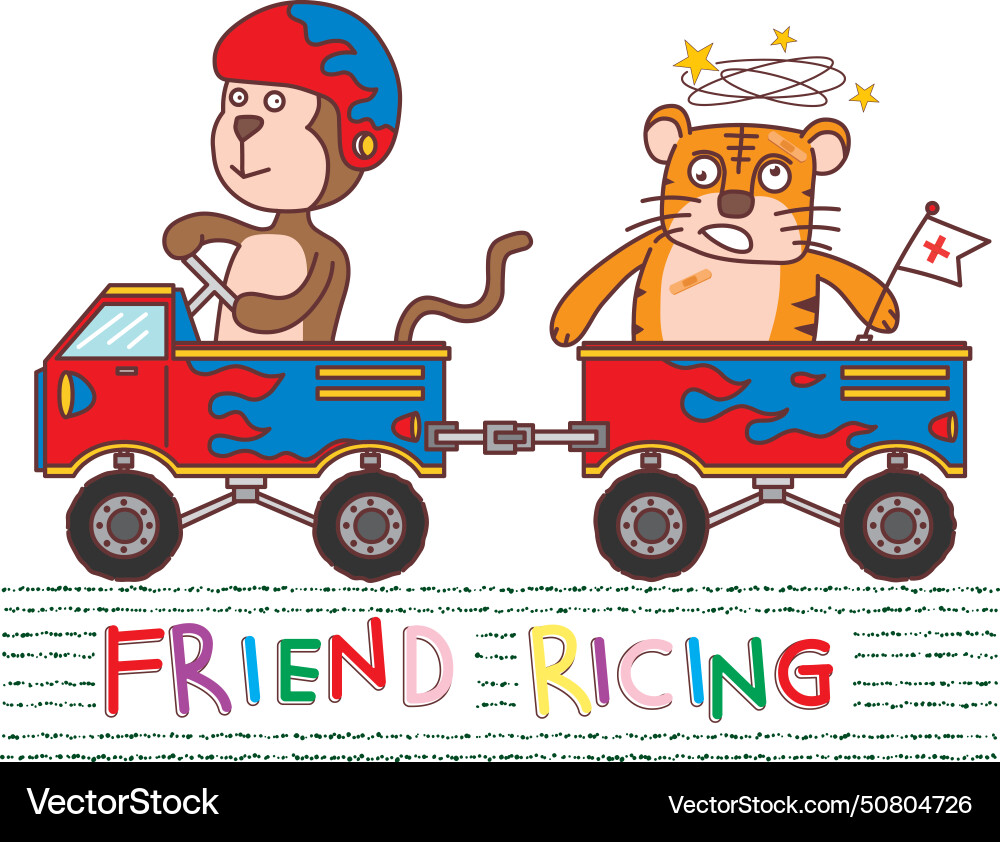 Good racing monkey help tiger Royalty Free Vector Image