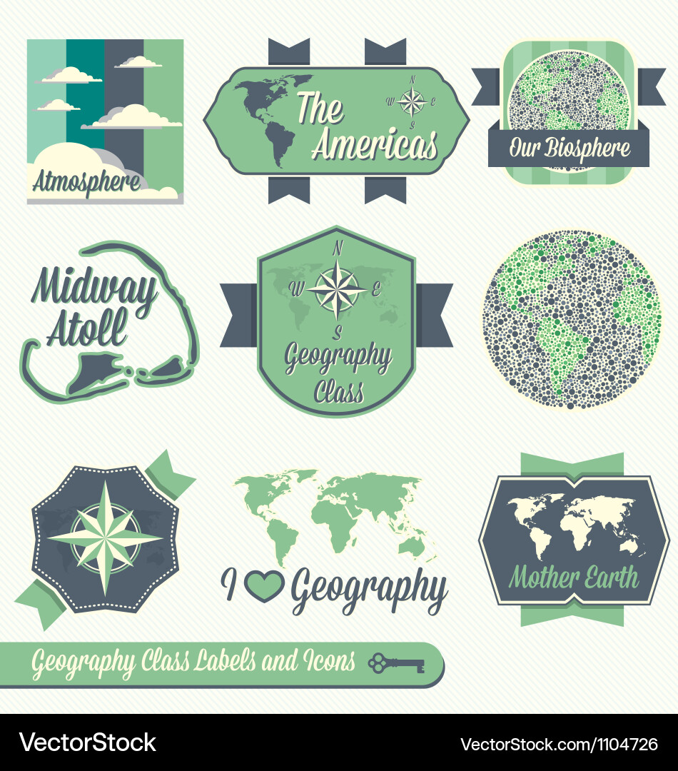 Vintage geography class labels and icons Vector Image