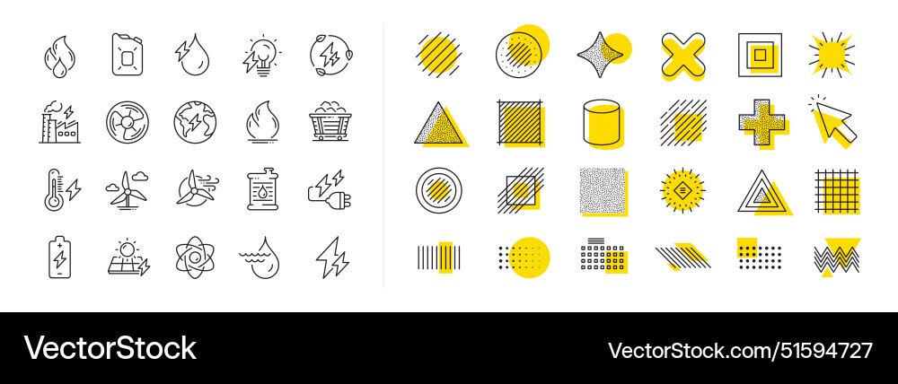 Energy types line icons coal trolley solar Vector Image