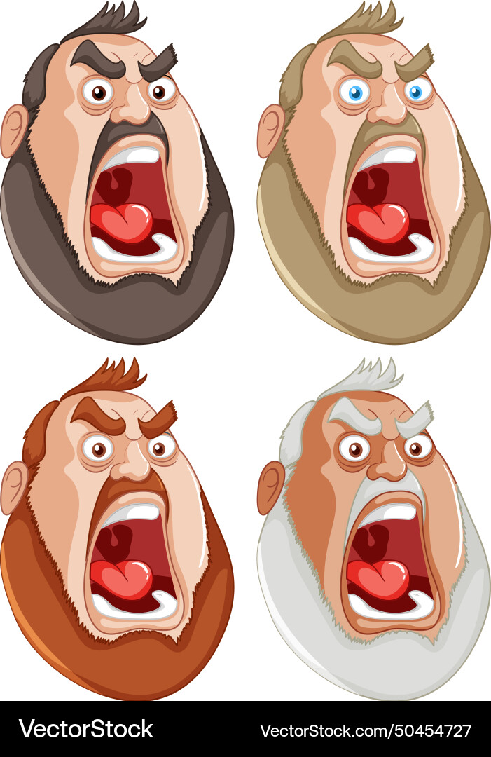 Four cartoon faces showing intense angry emotions Vector Image