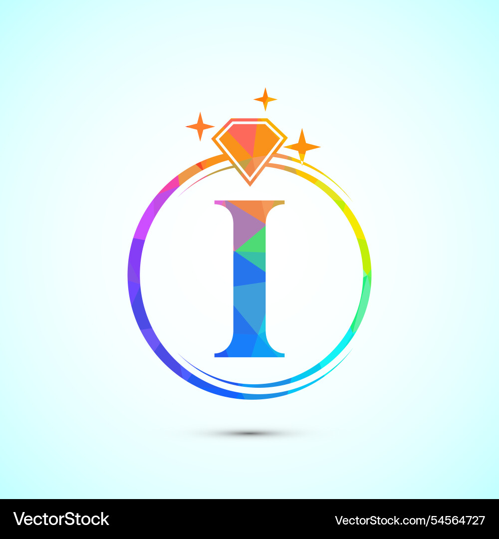 Initial alphabet i in a circle with diamond Vector Image