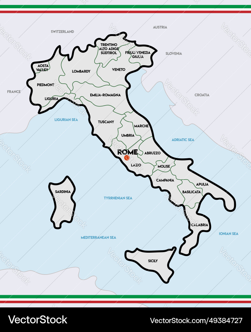 Italy Administrative Map Royalty Free Vector Image