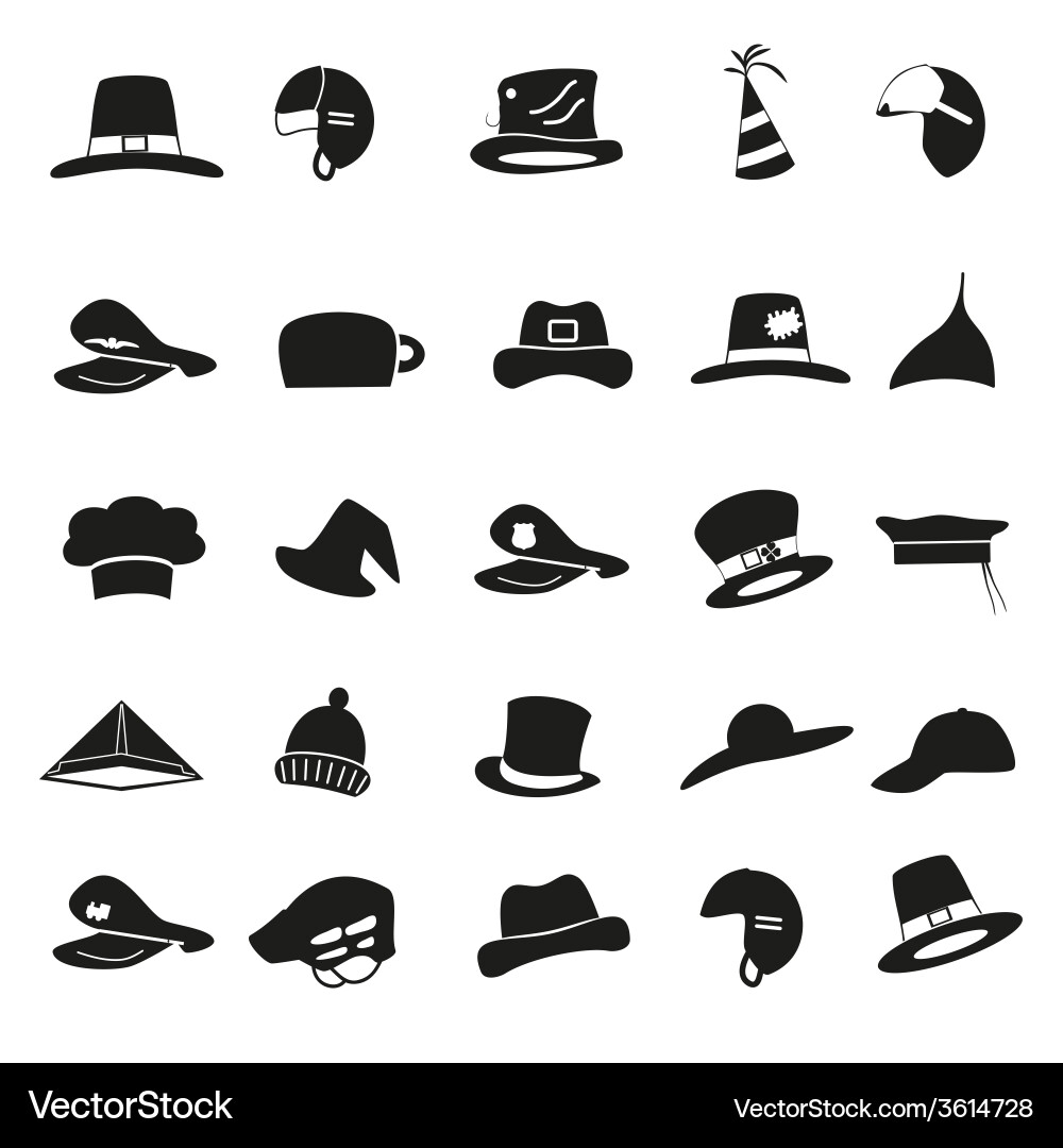 Black Hats Icon Set - Variety of Styles Royalty Free Vector