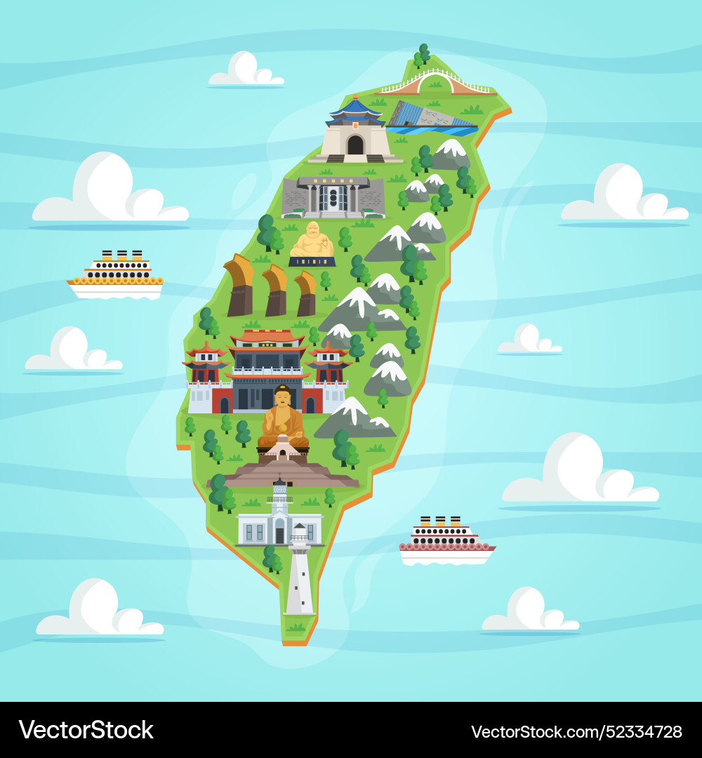 Taiwan map with landmarks Royalty Free Vector Image