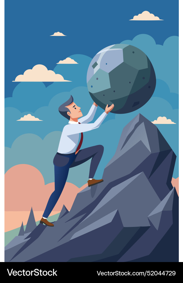 Businessman pushing boulder uphill Royalty Free Vector Image