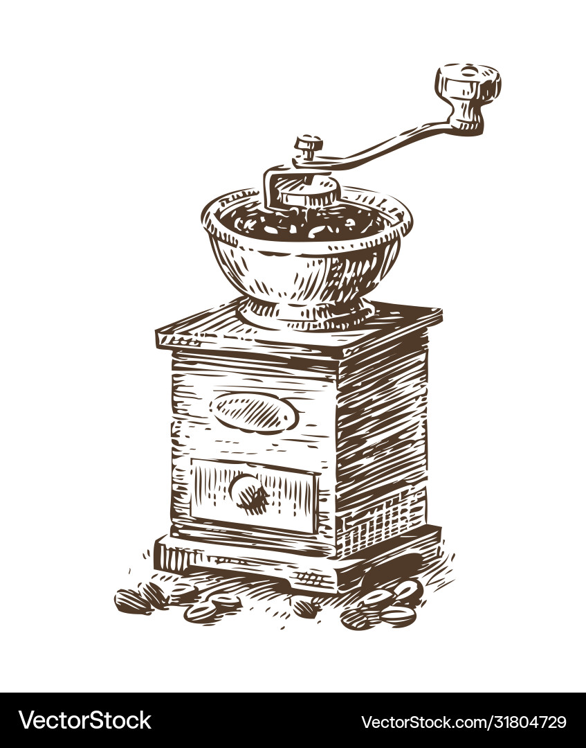 Coffee grinder sketch vintage Royalty Free Vector Image