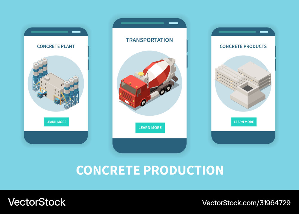 Concrete cement production isometric banner set Vector Image
