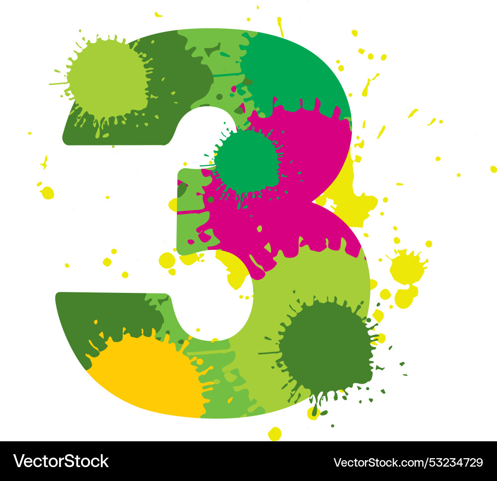Creative three sign color paint drops on number Vector Image