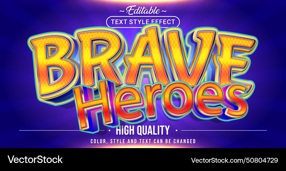 Editable text style effect - brave heroes Vector Image