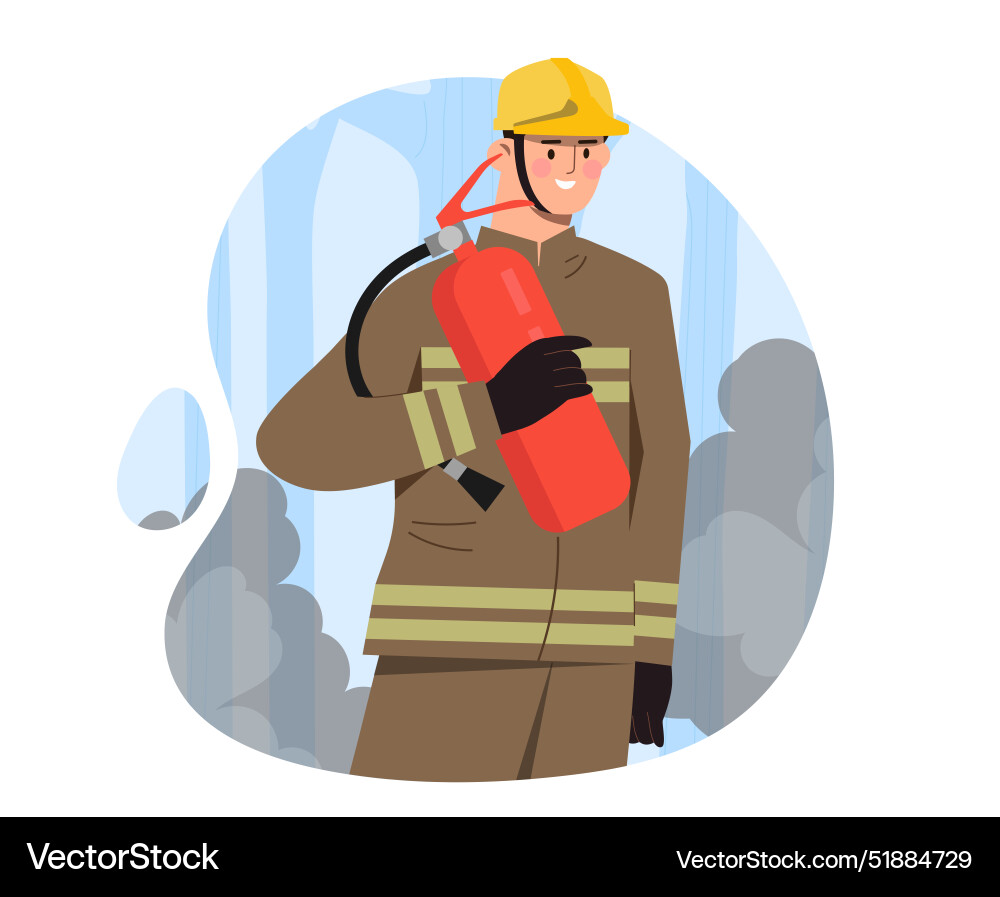 Fireman with fire extinguishing man in uniform Vector Image