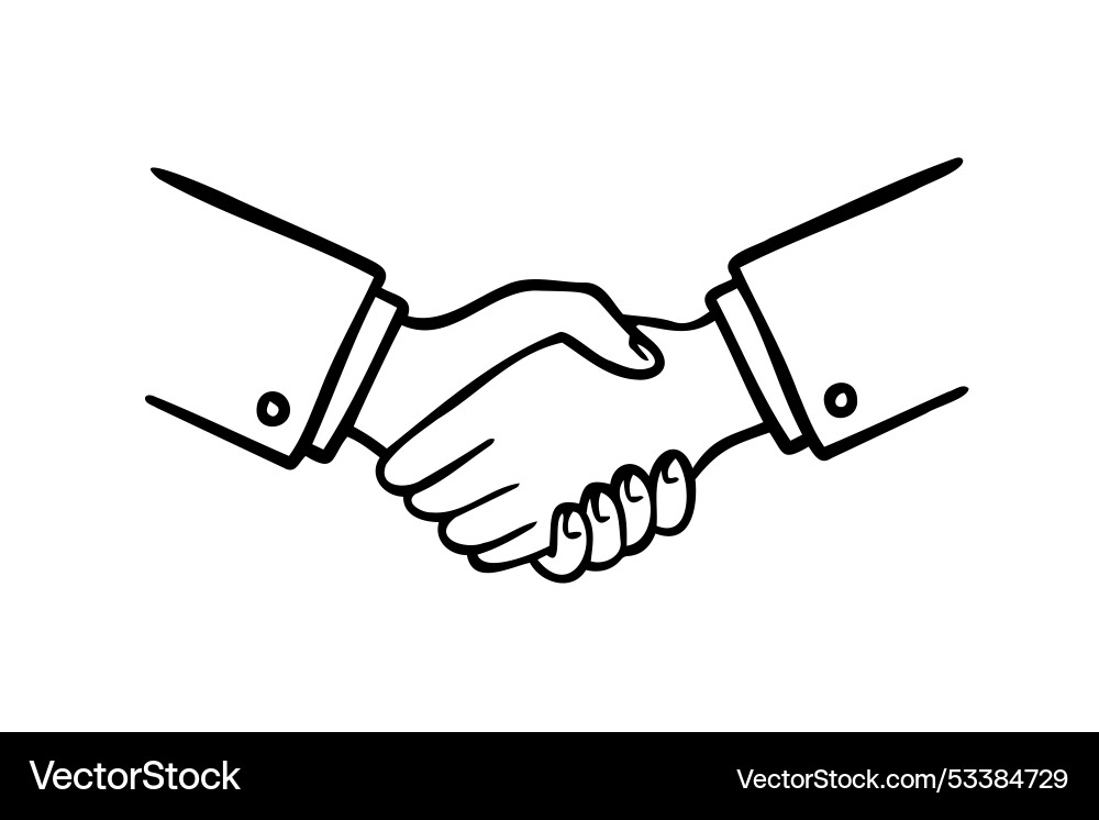 Hand drawn handshake doodle outline icon Vector Image
