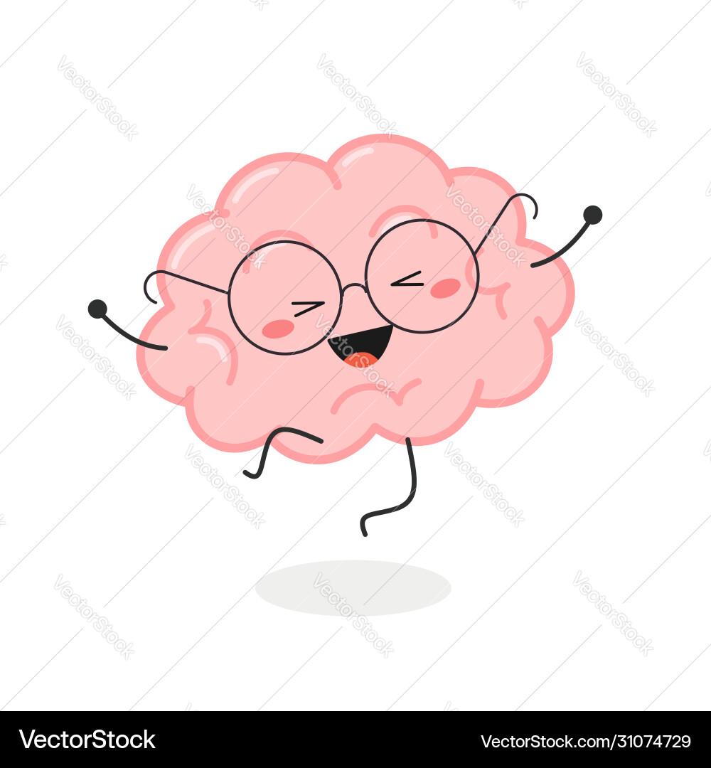 Happy cartoon nerd brain jumping for joy Vector Image