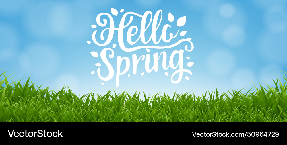 Hello spring banner with grass Royalty Free Vector Image