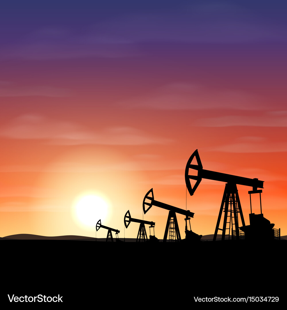 Petroleum rigs at sunset oil drill background Vector Image