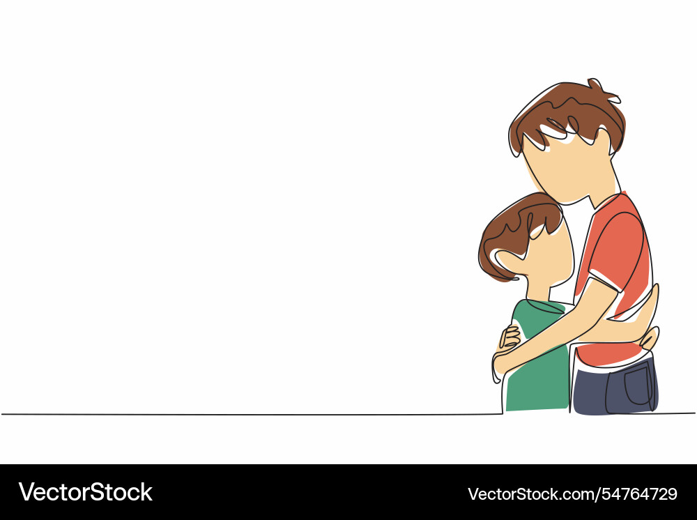 Single one line drawing two brothers hugging each – Royalty-Free Vector ...