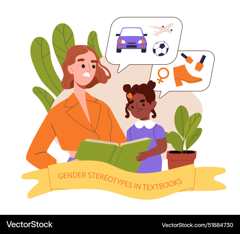Gender stereotypes in textbooks mother Royalty Free Vector