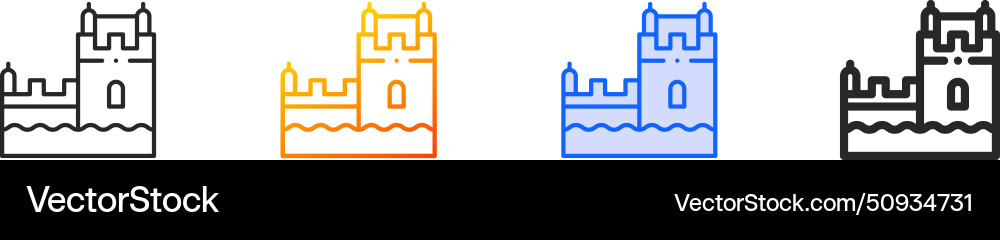 Belem tower iconthin linear gradient blue stroke Vector Image