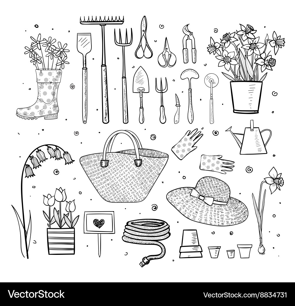 Big set of hand drawn sketch garden elements Vector Image