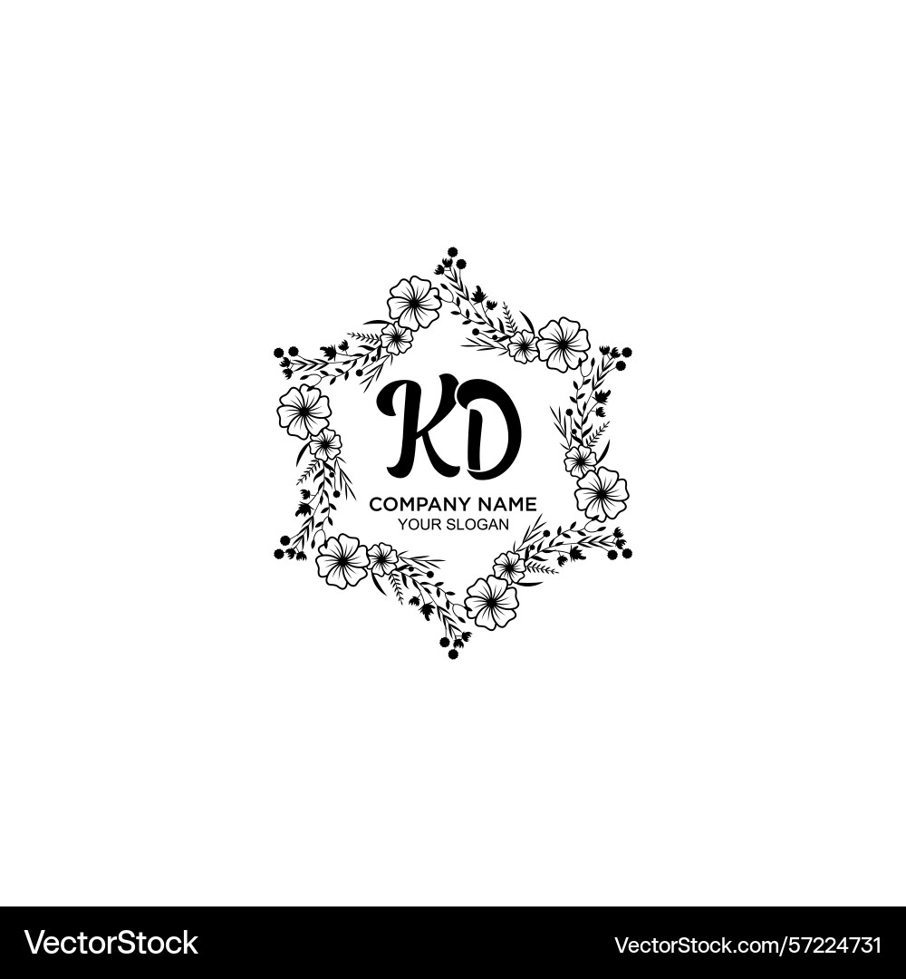 Floral handwritten monogram logos with kd initials