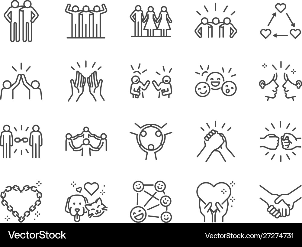 Friendship Icon Set - Connection & Support Vector Image