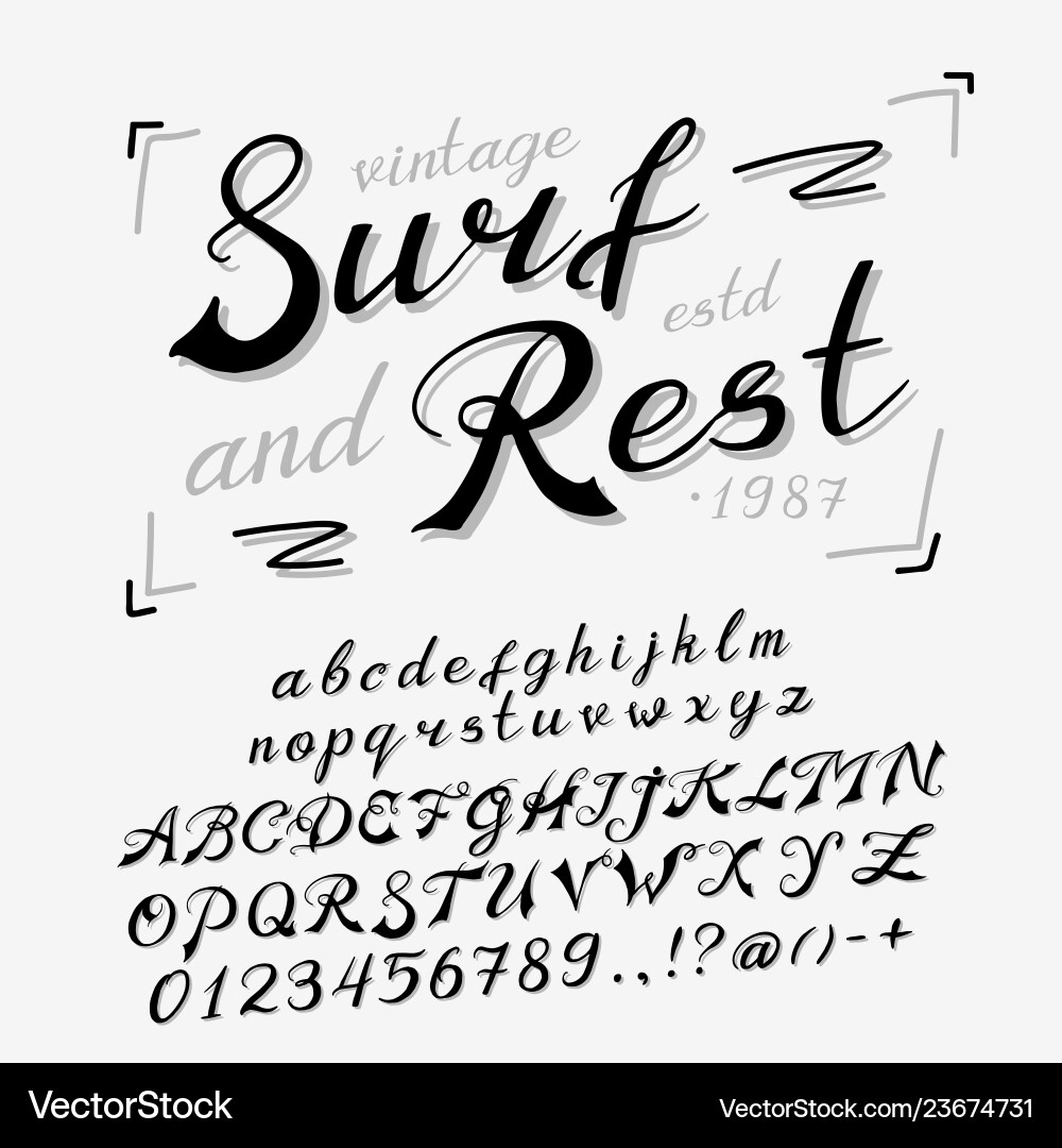 Retro Handwritten Alphabet Signage Royalty Free Vector Image