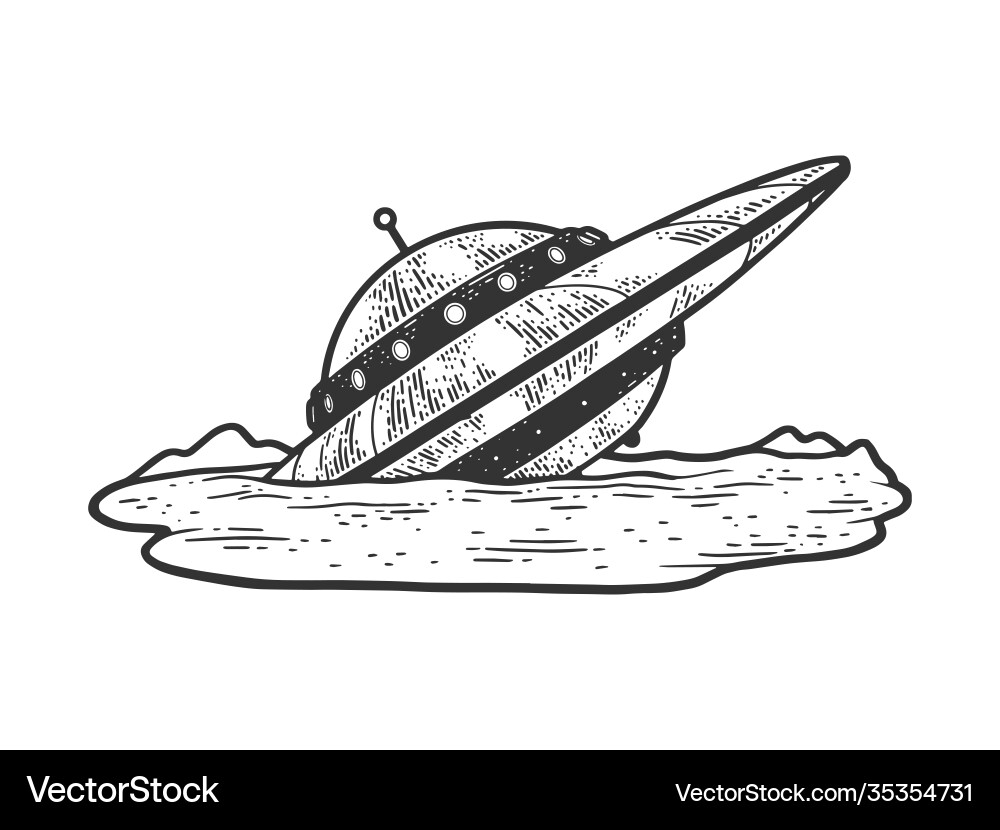 Wrecked crashed ufo sketch Royalty Free Vector Image