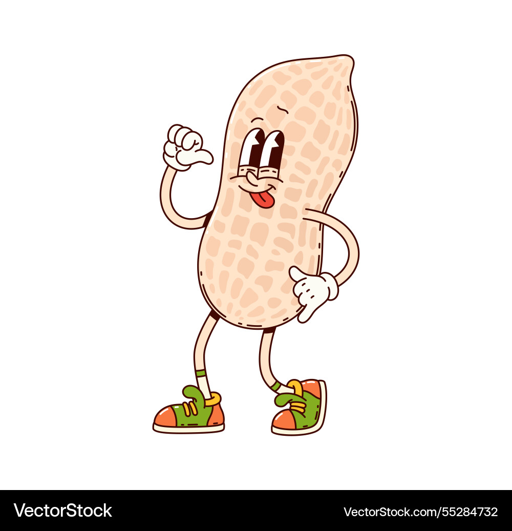 Cartoon groovy peanut nut character is smiling Vector Image