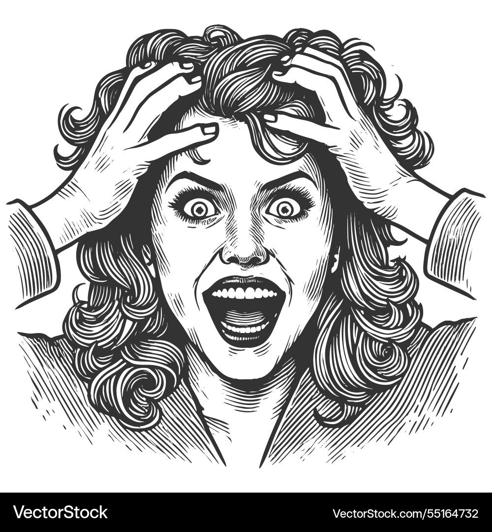 Crazy mad excited woman engraving Royalty Free Vector Image
