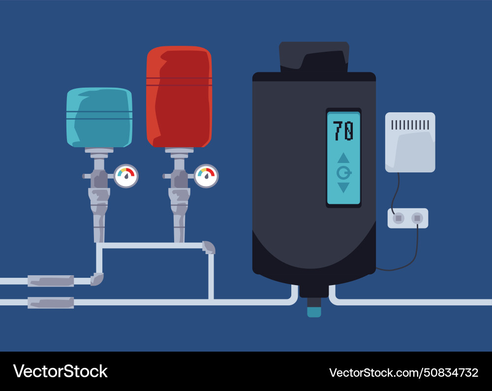 Heating system with black boiler pump expansion Vector Image