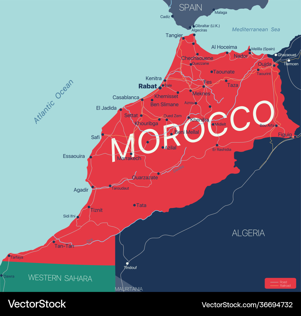 Morocco country detailed editable map Royalty Free Vector