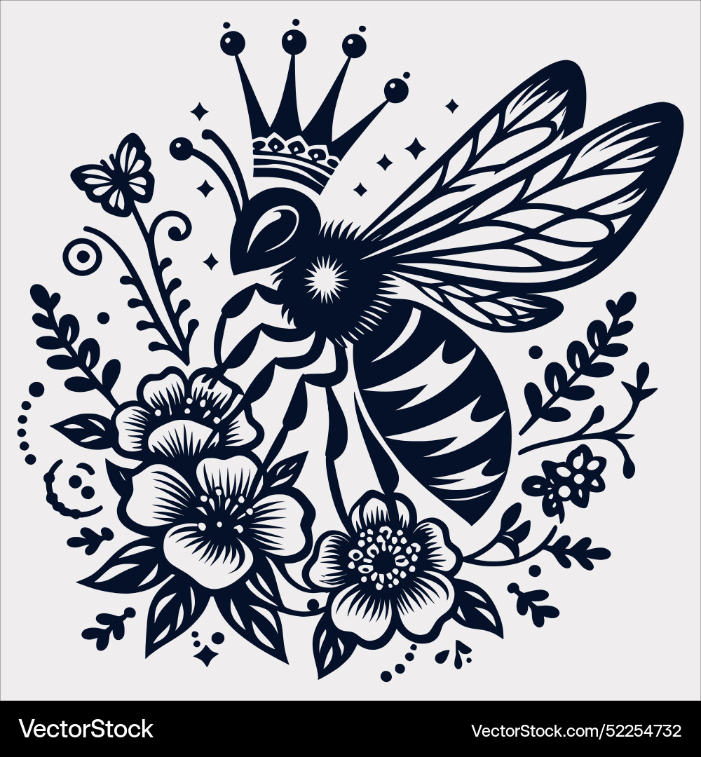 Queen Bee with Floral Crown Royalty Free Vector Image