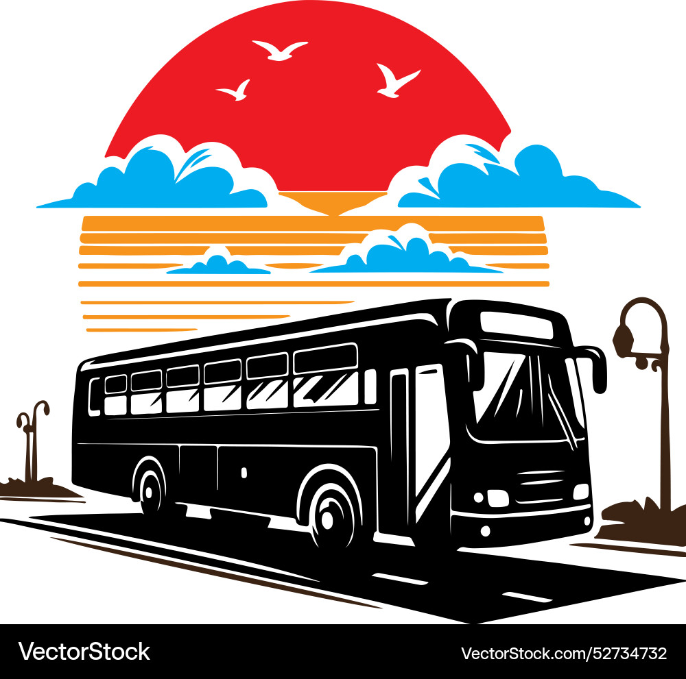 Simple bus design and the road style Royalty Free Vector