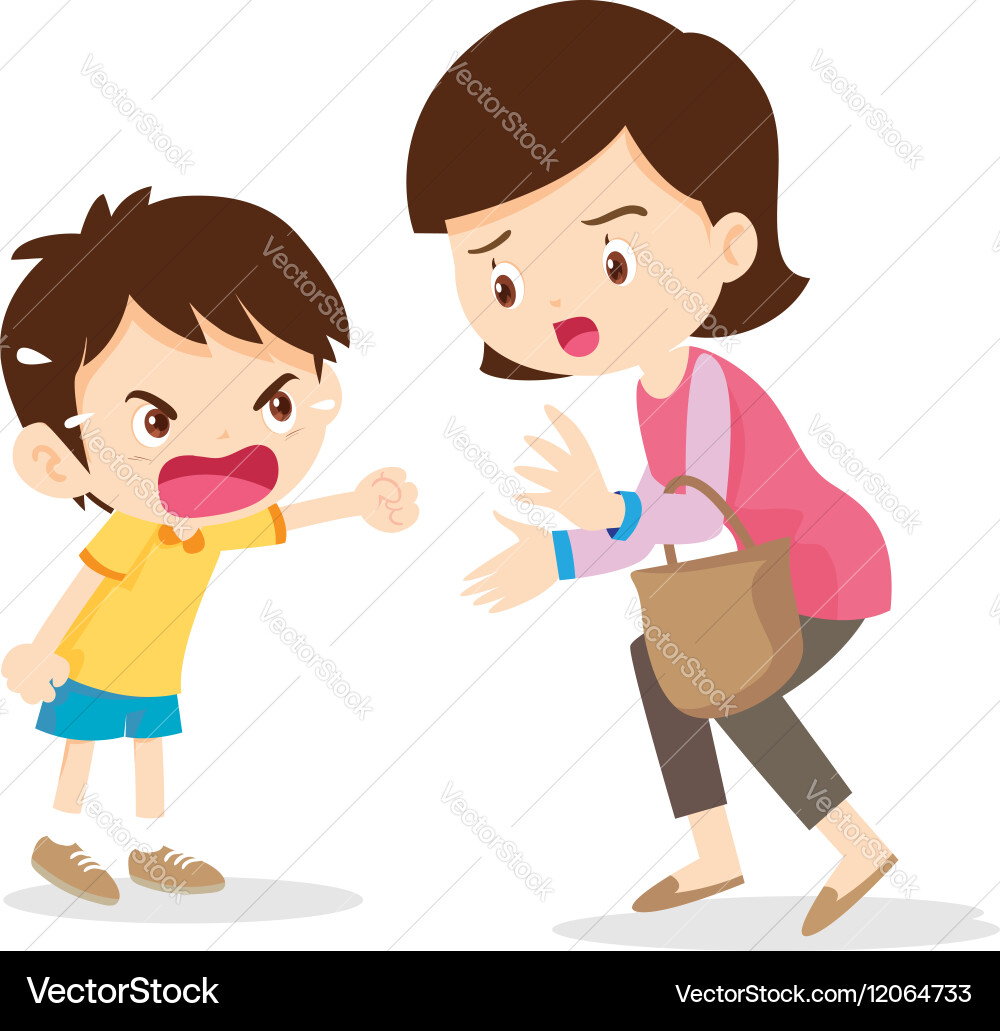 Boy angry shouting with mother Royalty Free Vector Image