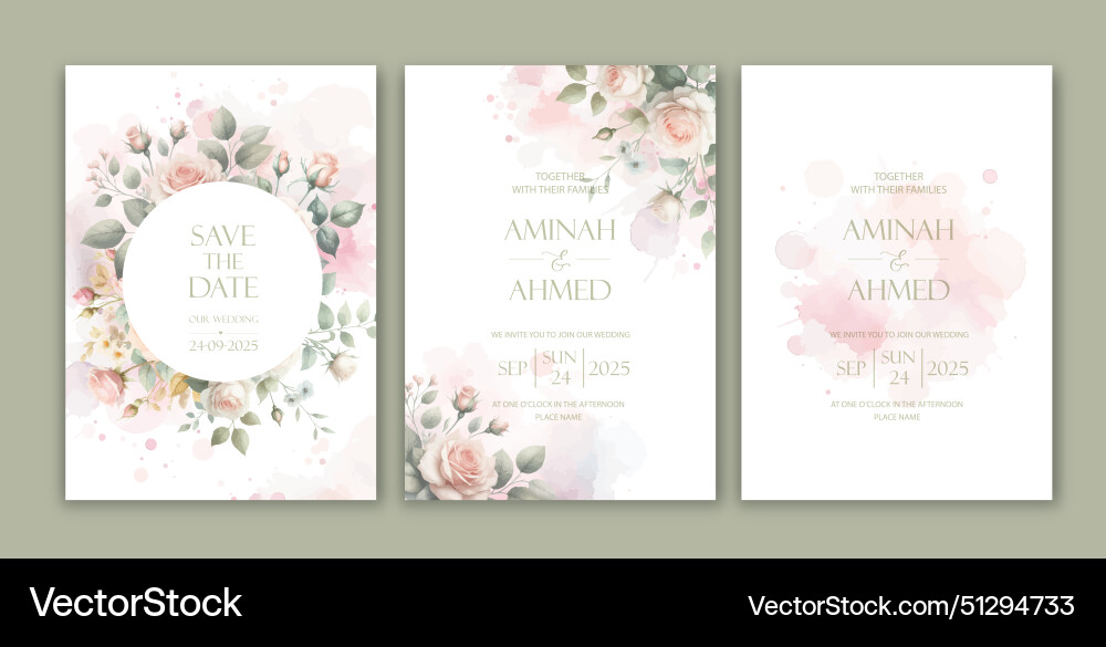 Wedding invitation template with watercolor soft Vector Image