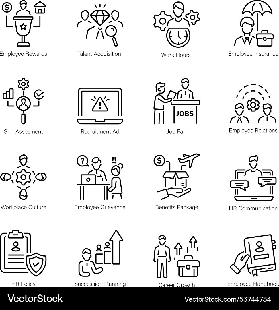 Bundle of employee management linear icons Vector Image