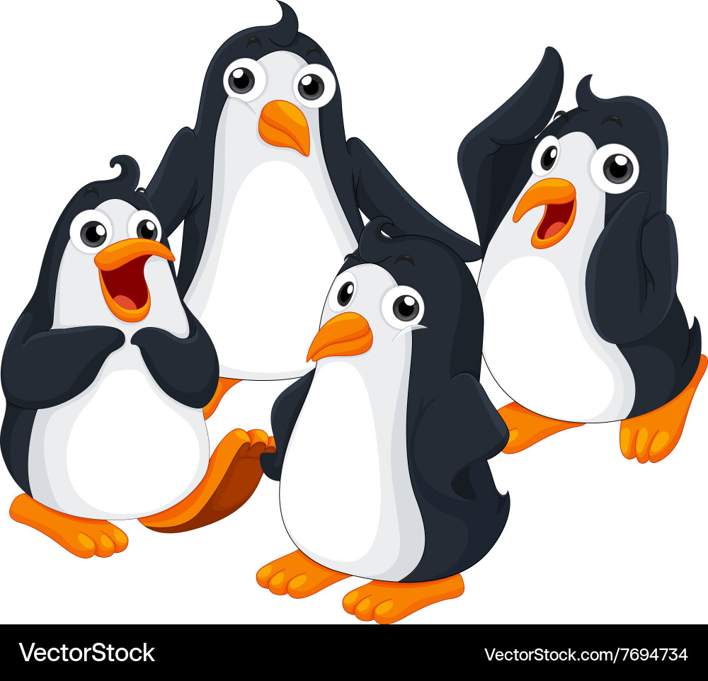Four penguins with happy face Royalty Free Vector Image