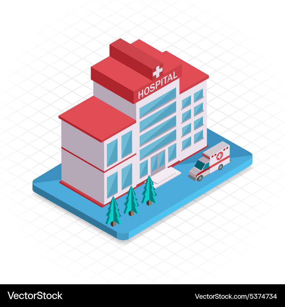 Hospital building isometric 3d pixel design icon Vector Image
