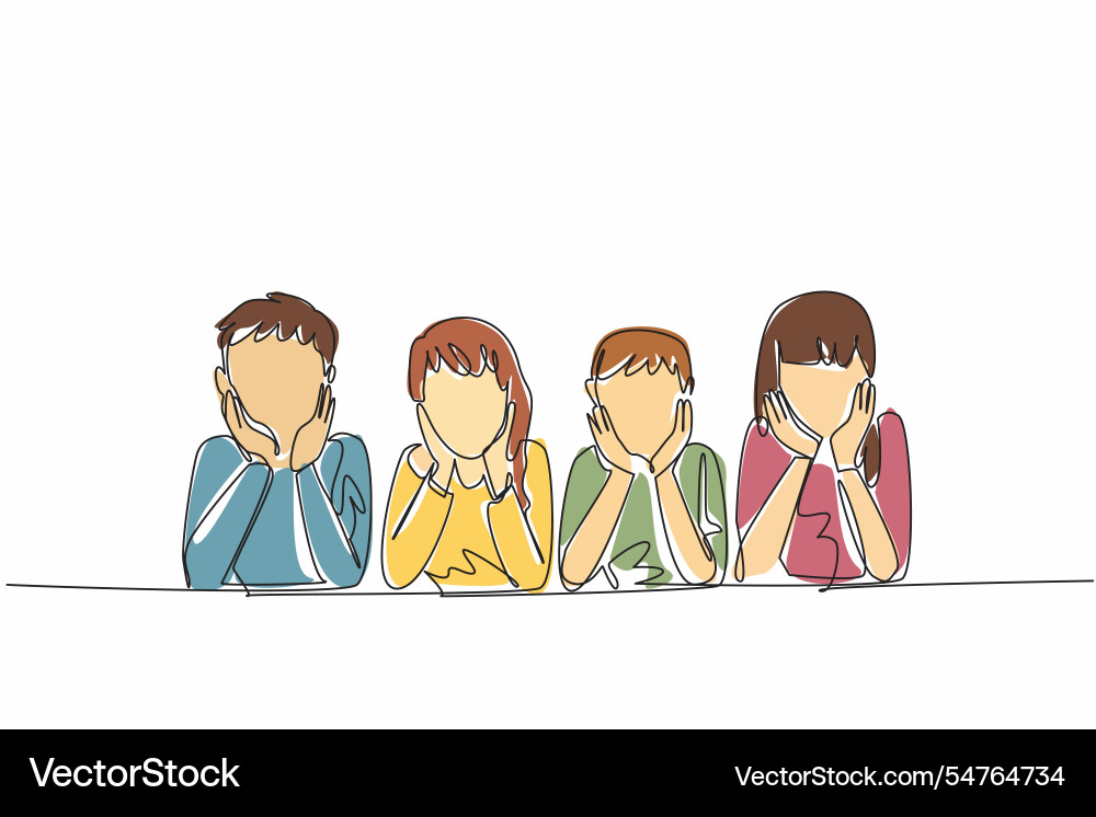 Single continuous line drawing group of brothers Vector Image