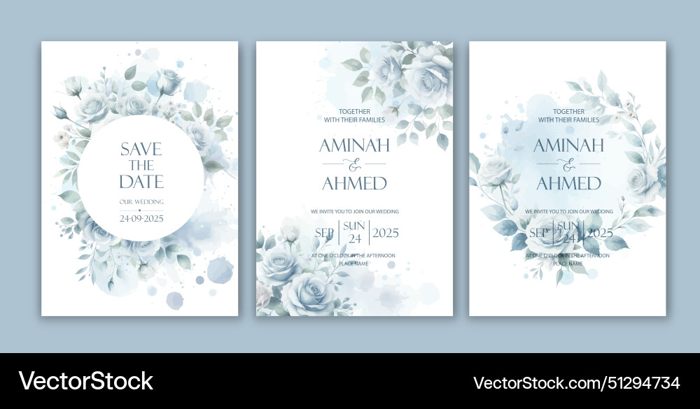 Wedding invitation template with watercolor soft Vector Image