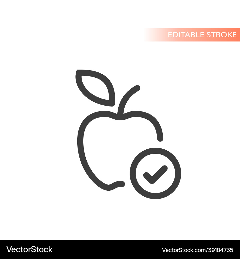 Apple with checkmark line icon Royalty Free Vector Image