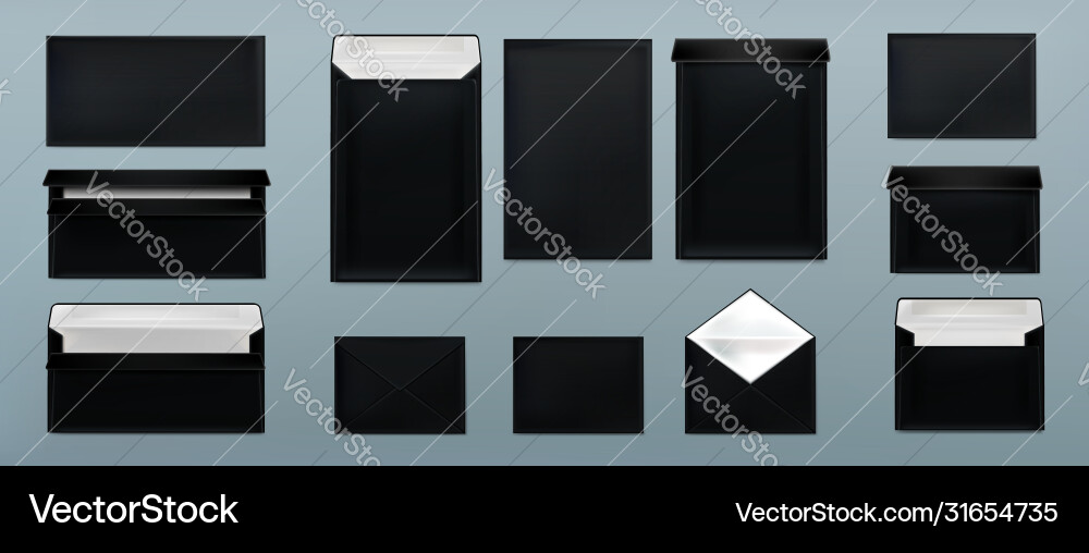 Black envelopes template set blank paper covers Vector Image