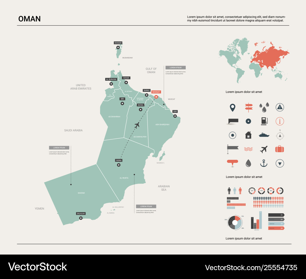 Oman Country Map with Cities Royalty Free Vector Image