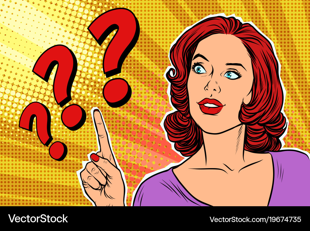 Question mark pop art woman Royalty Free Vector Image