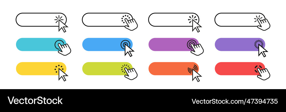Web click button website buttons with pointer Vector Image