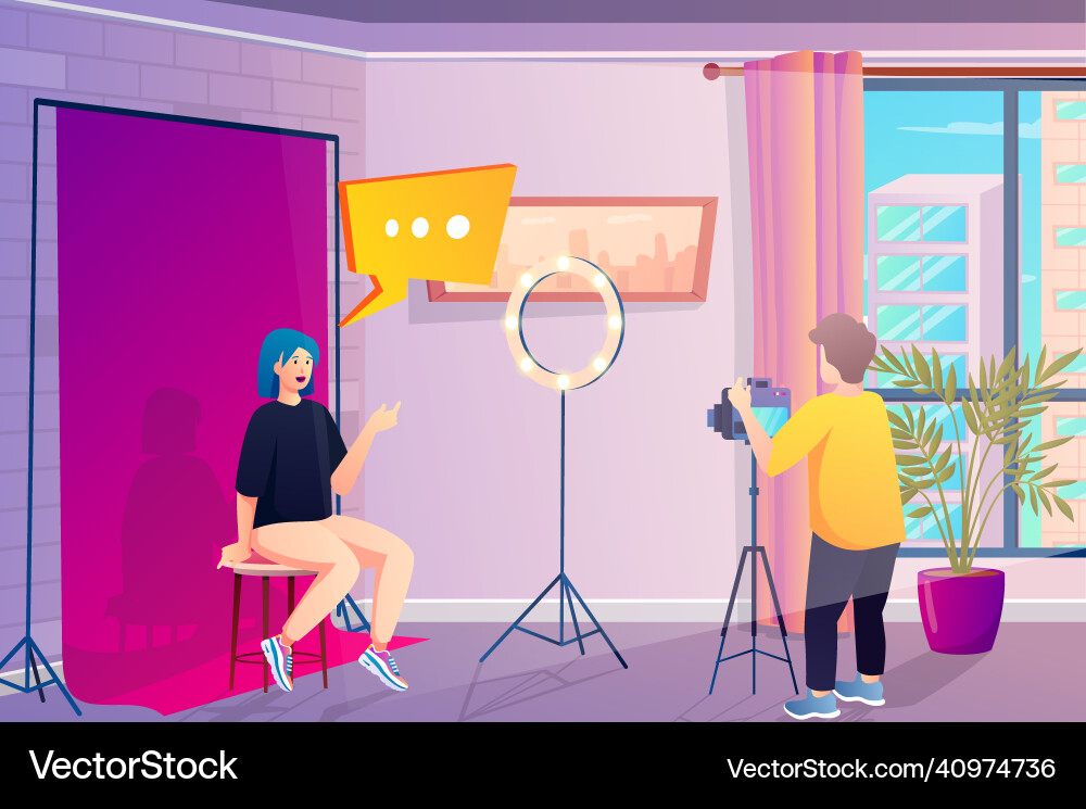 Bloggers room interior concept in flat cartoon Vector Image