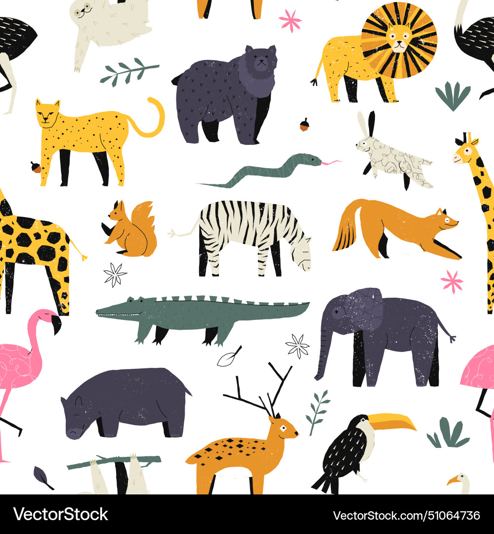 Childish animals pattern seamless print with cute Vector Image